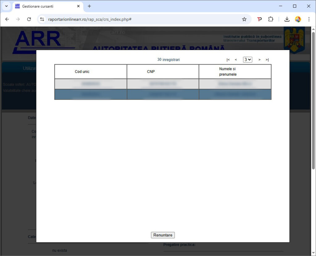 Preluare cursanți direct din ARR – Teste Permis