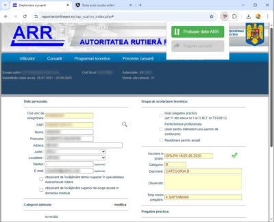 Preluare cursanți direct din ARR – Teste Permis